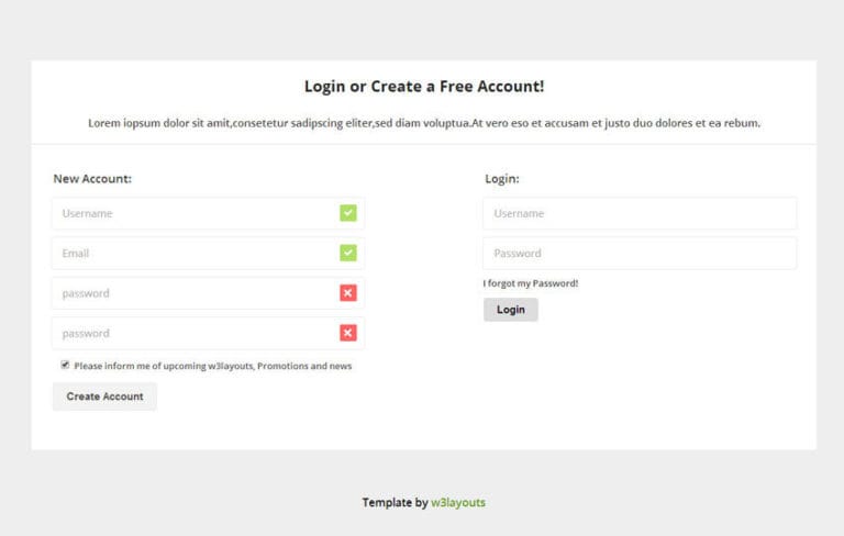 Free Login & Registration Page Template - W3layouts
