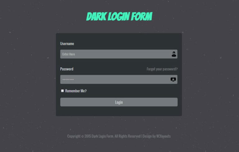 Dark Login Form Responsive Widget Template by w3layouts