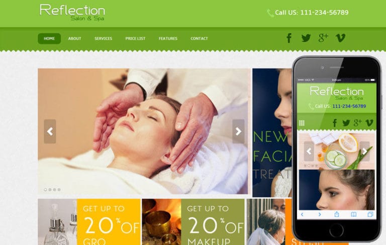 Reflection Beauty Parlour Mobile Website Template by w3layouts