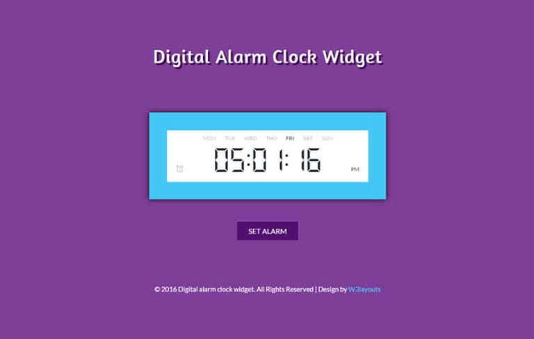 Digital Alarm Clock Responsive Widget Template » W3Layouts