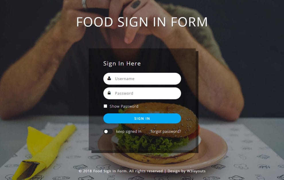 Food Sign In Form Flat Responsive Widget Template. » W3Layouts
