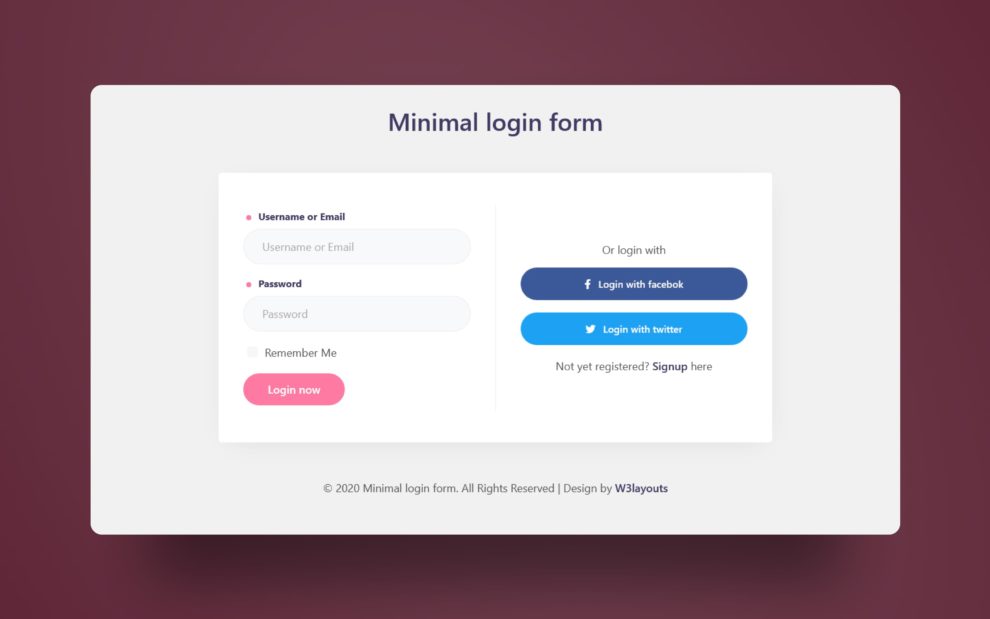 Minimal Login Form » W3Layouts