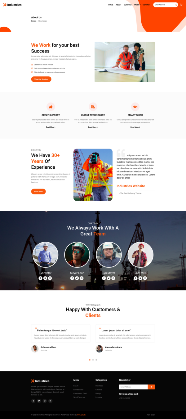 Industries a WordPress theme industrial business to create website for free