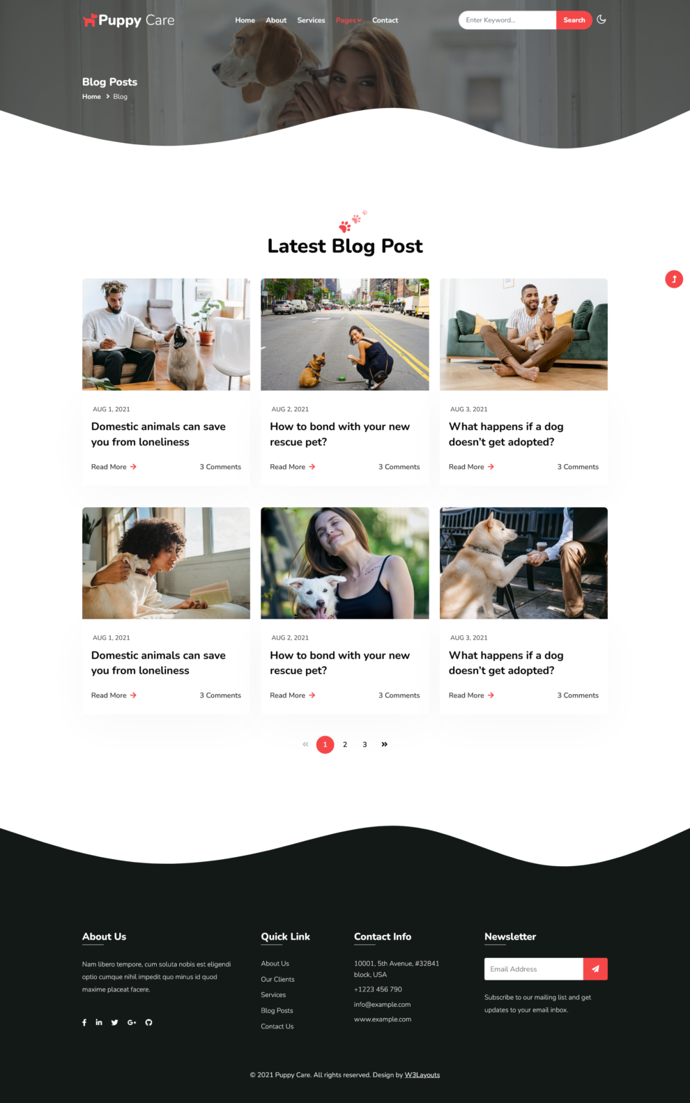 Puppy care a animals and pets website template » W3Layouts